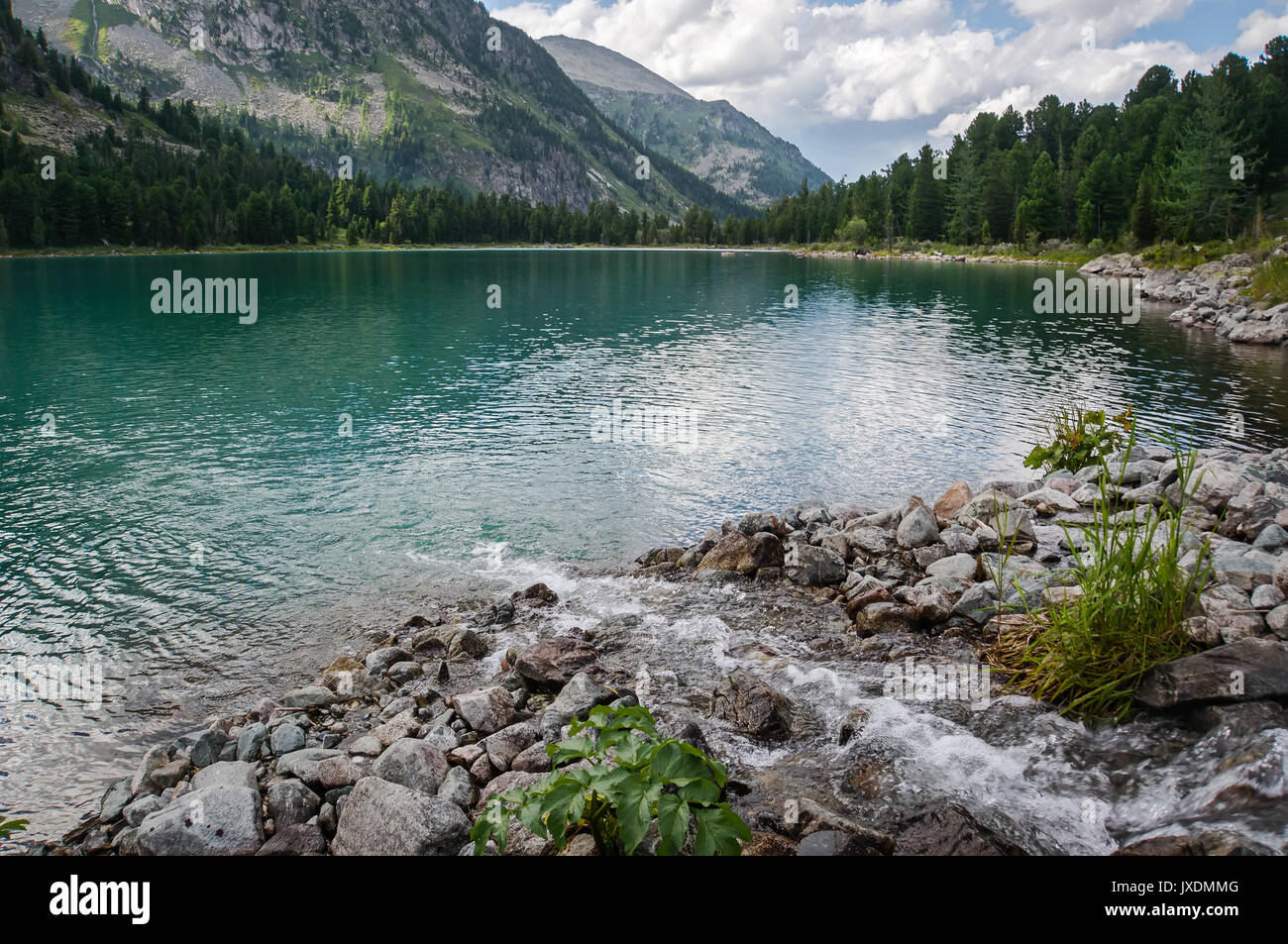 Lake in the mountains. Beautiful mountain landscape with one small ...