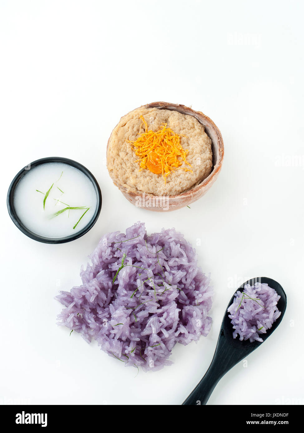 Blue pea sticky rice Thai custard with coconut milk thai dessert asian ...