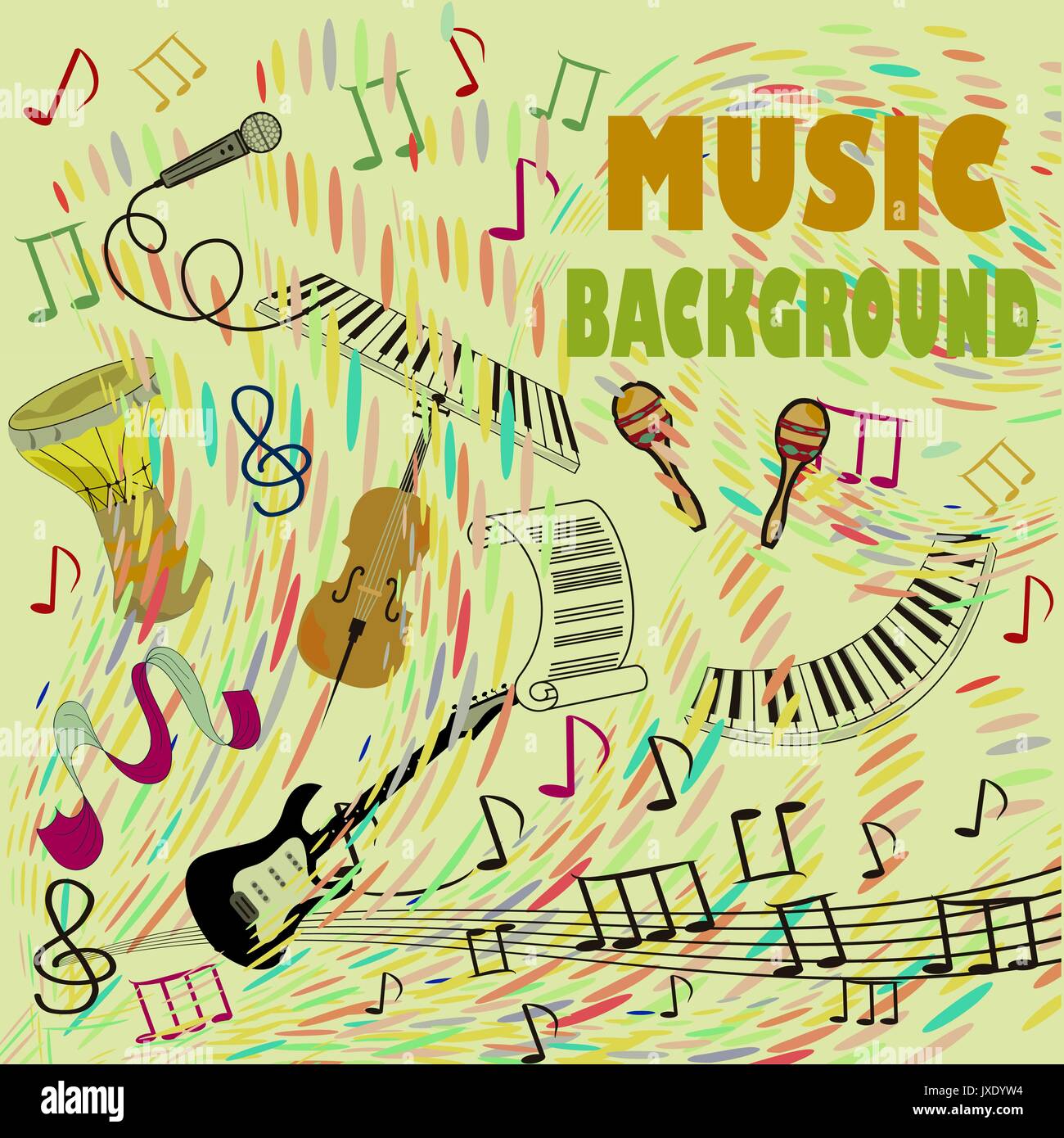Musical instruments illustration. Colorful vector background with ...