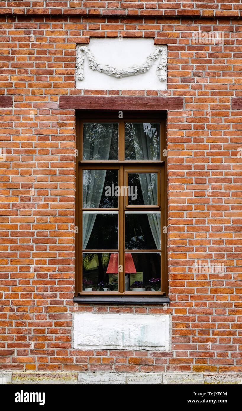 Brick wall with glass window of old building at Pushkin Village in ...