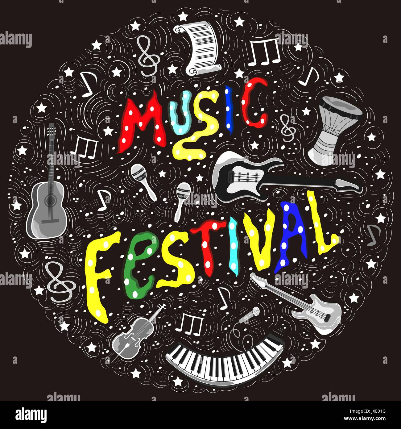 Musical instruments illustration. Colorful vector background with ...