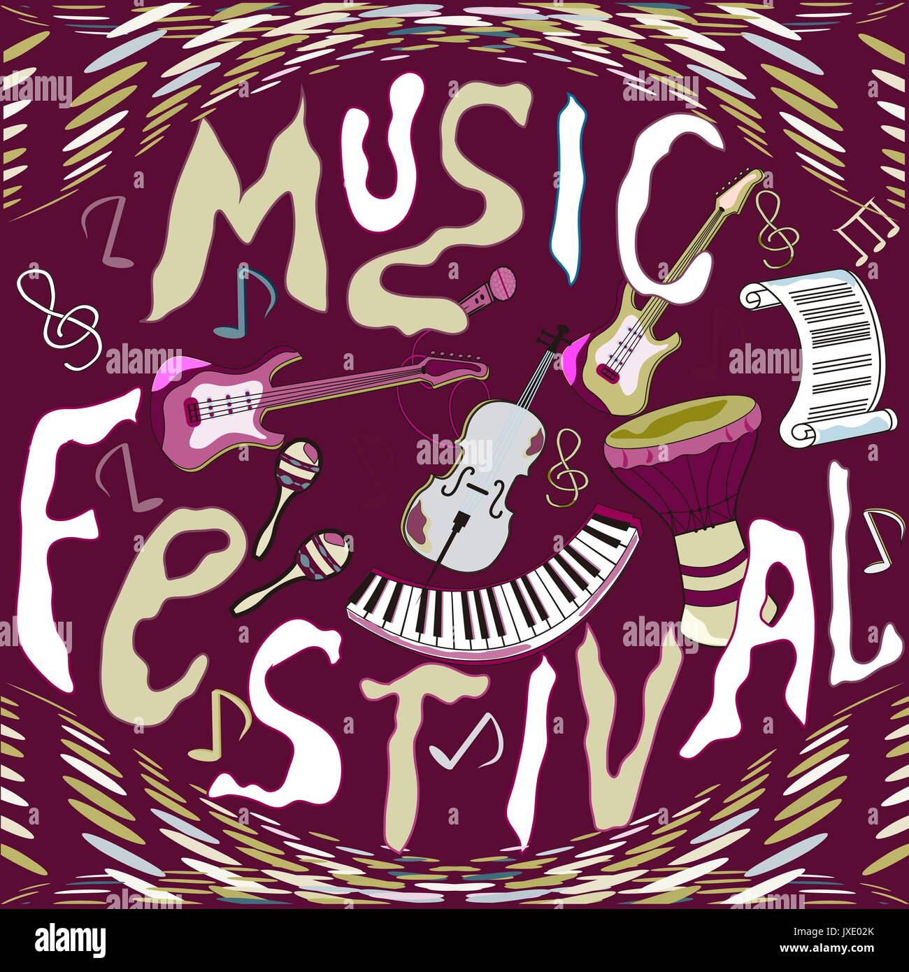 Musical instruments illustration. Colorful vector background with ...