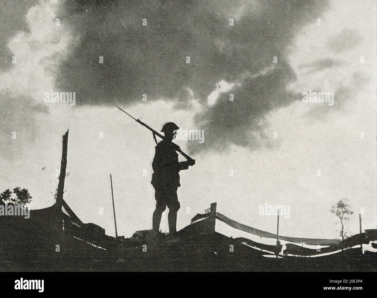 Silhouette, Anzac sentry in France, WW1 Stock Photo - Alamy
