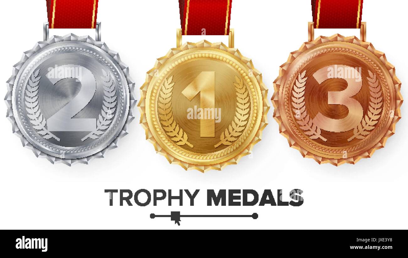 Winner Gold, Silver, Bronze Medals Set Vector. Metal Realistic Badge ...