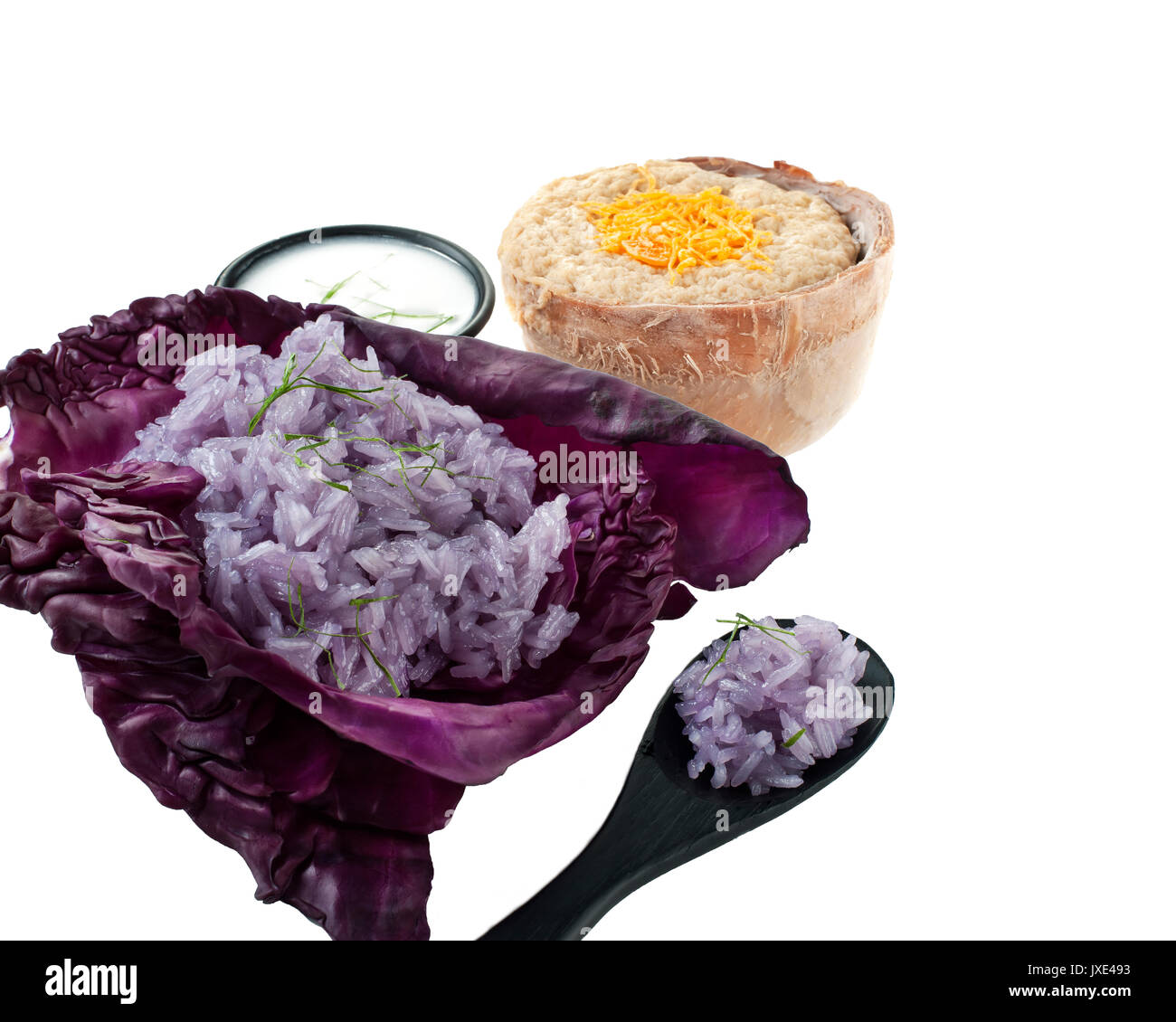 Blue pea sticky rice Thai custard with coconut milk thai dessert asian ...