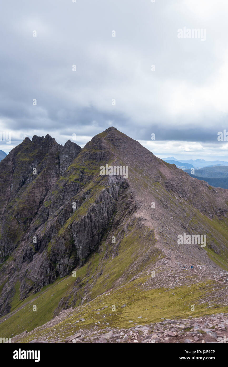 The rock ridge leading to An Teallach Munro peak Sgurr Fiona on a ...
