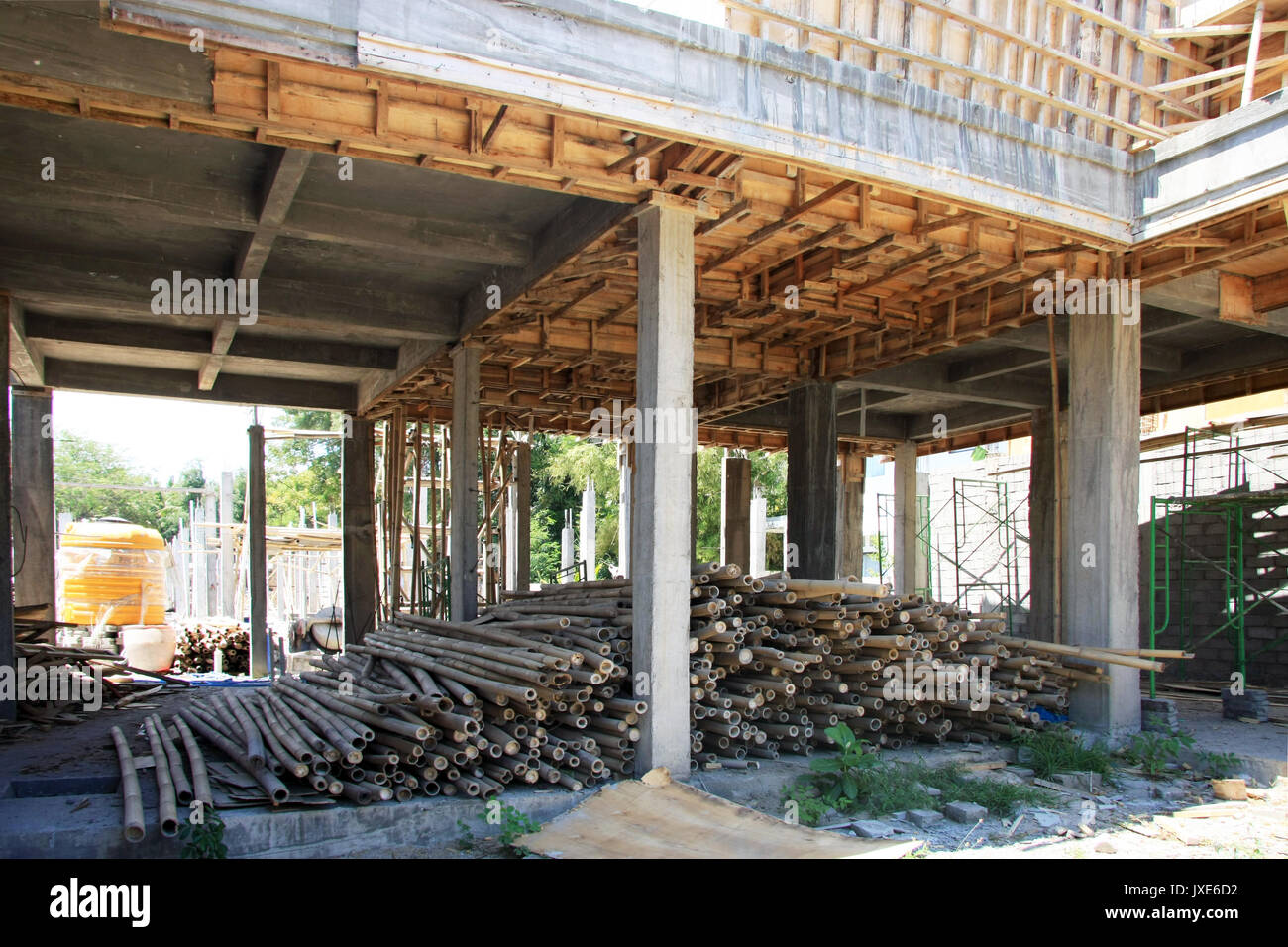 Bamboo/Timber sonstruction site in Bali, Indonesia - with piles of ...
