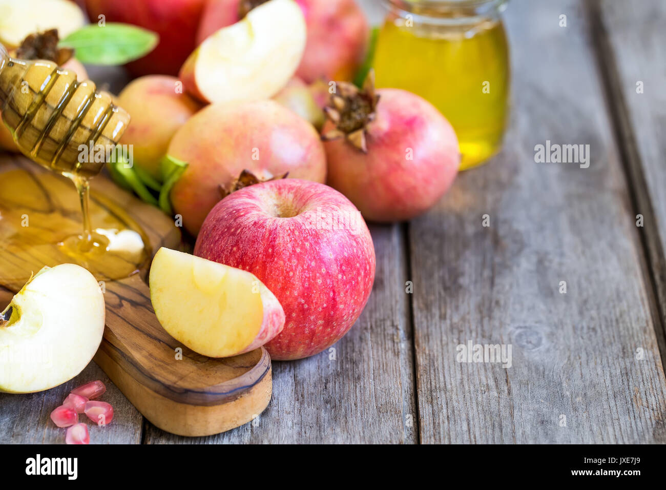 Apples, pomegranate and honey - symbols of judaic holiday Rosh Hashana ...