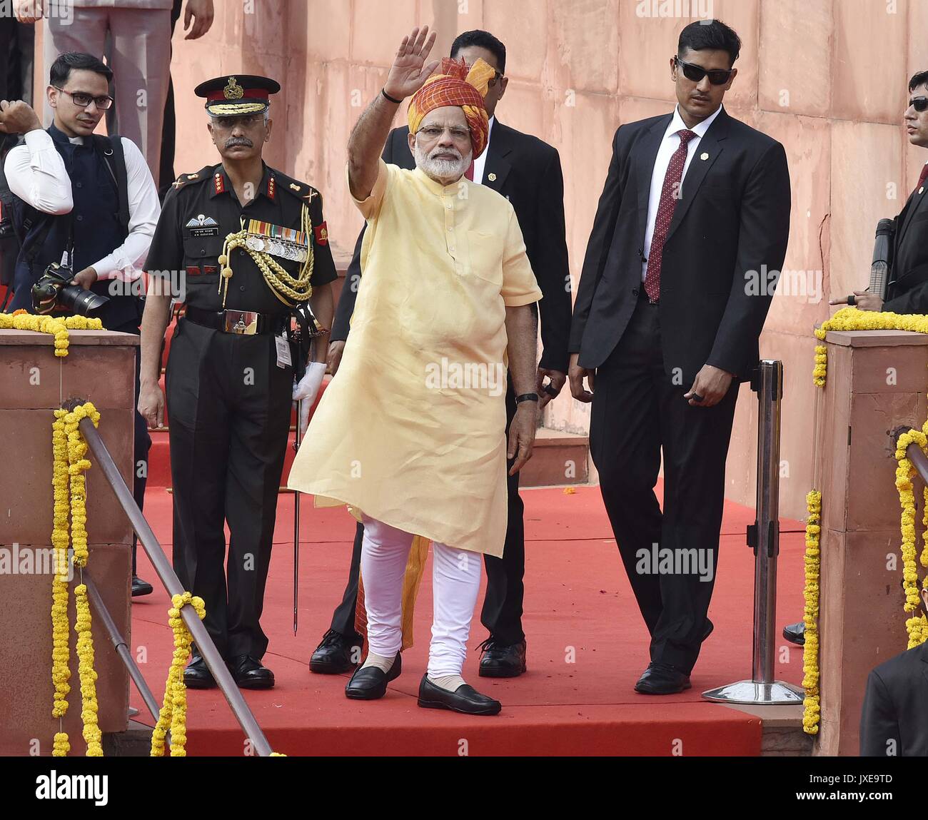 New Delhi, India. 15th Aug, 2017. Prime Minister Narendra Modi on the ...