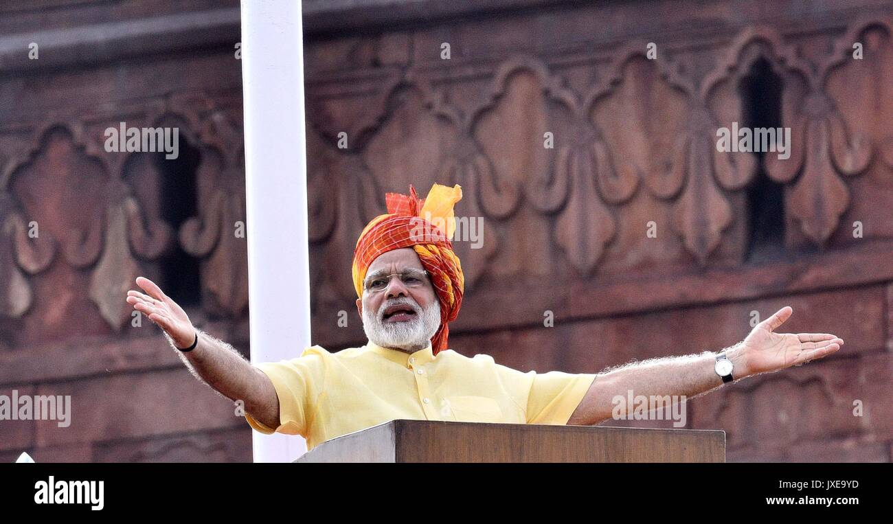 New Delhi, India. 15th Aug, 2017. Prime Minister Narendra Modi ...