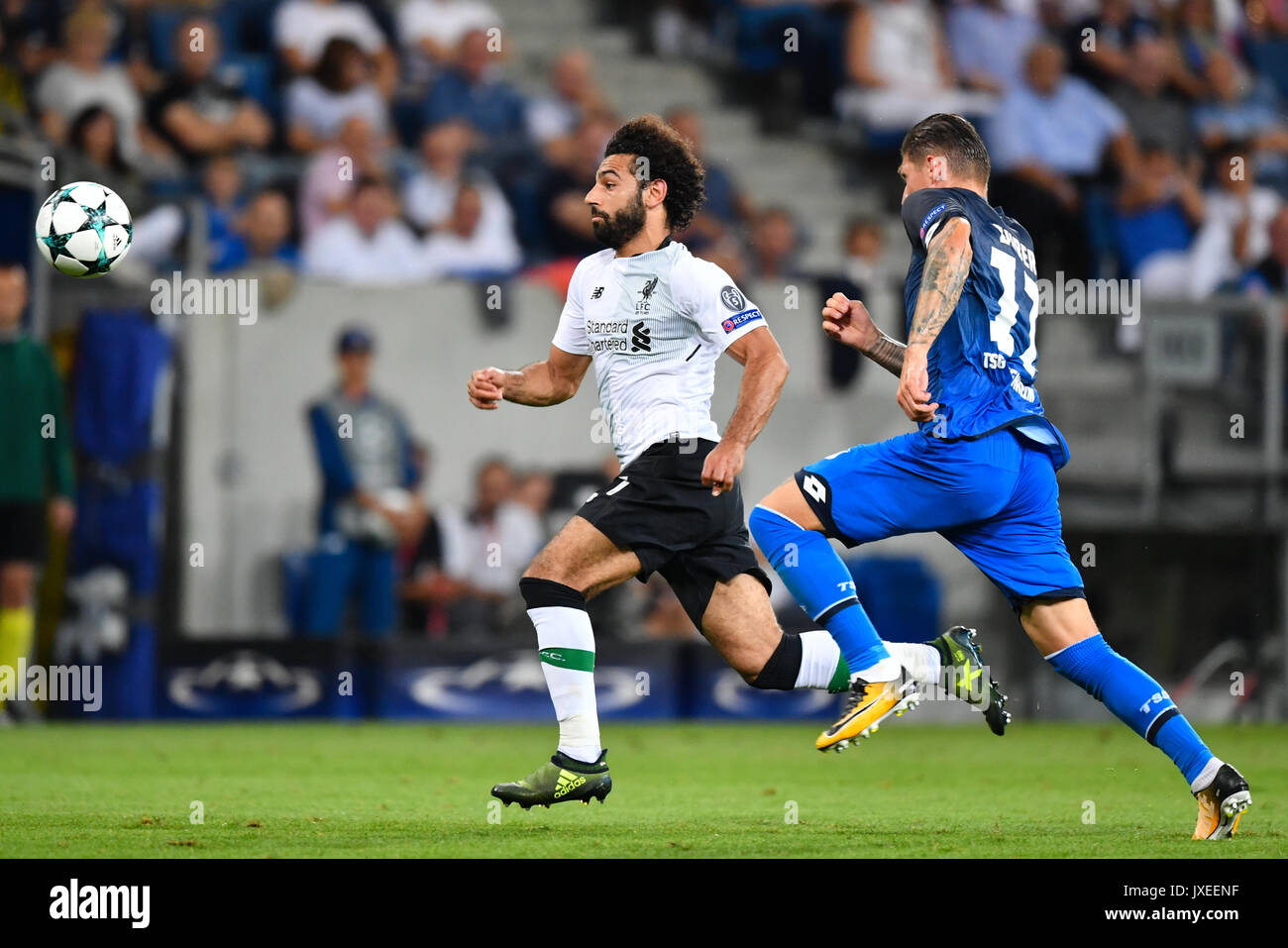 Sinsheim, Germany. 15th Aug, 2017. Liverpool's Mohamed Salah (L) and ...