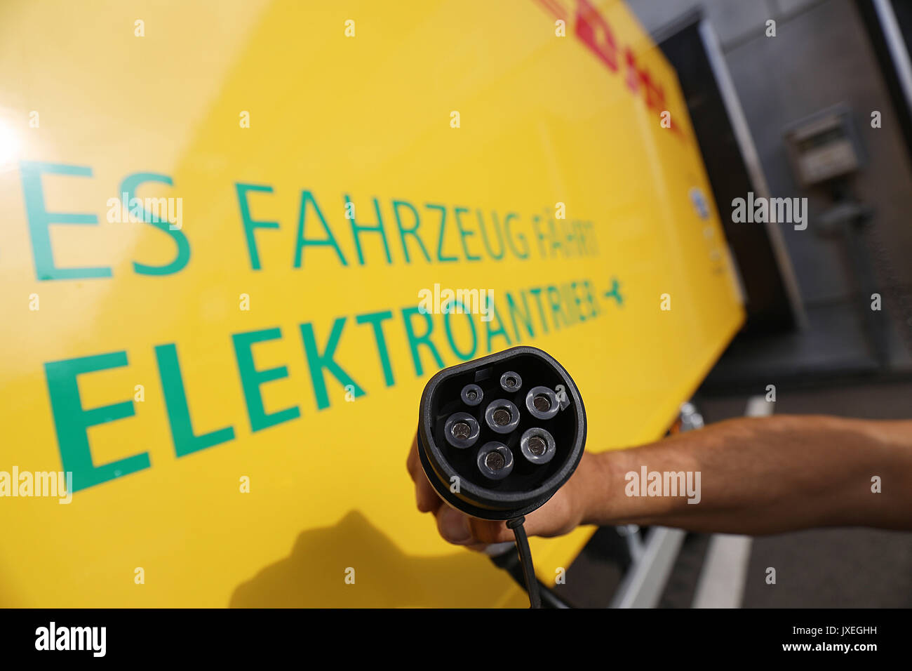 Cologne, Germany. 16th Aug, 2017. A power plug is plugged into an ...