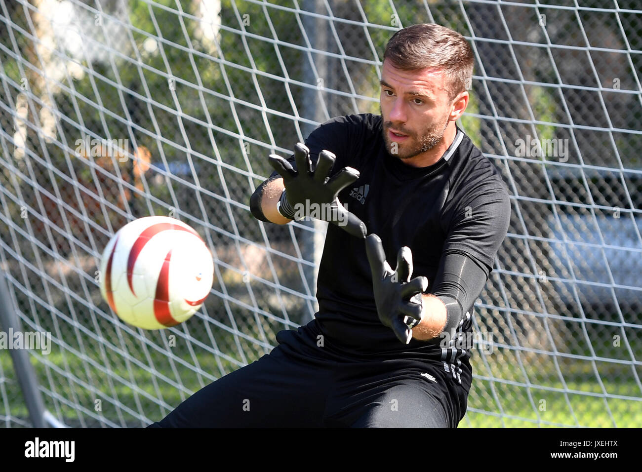 Goalie Sebastian Themel of the Germany blind football team take part in ...