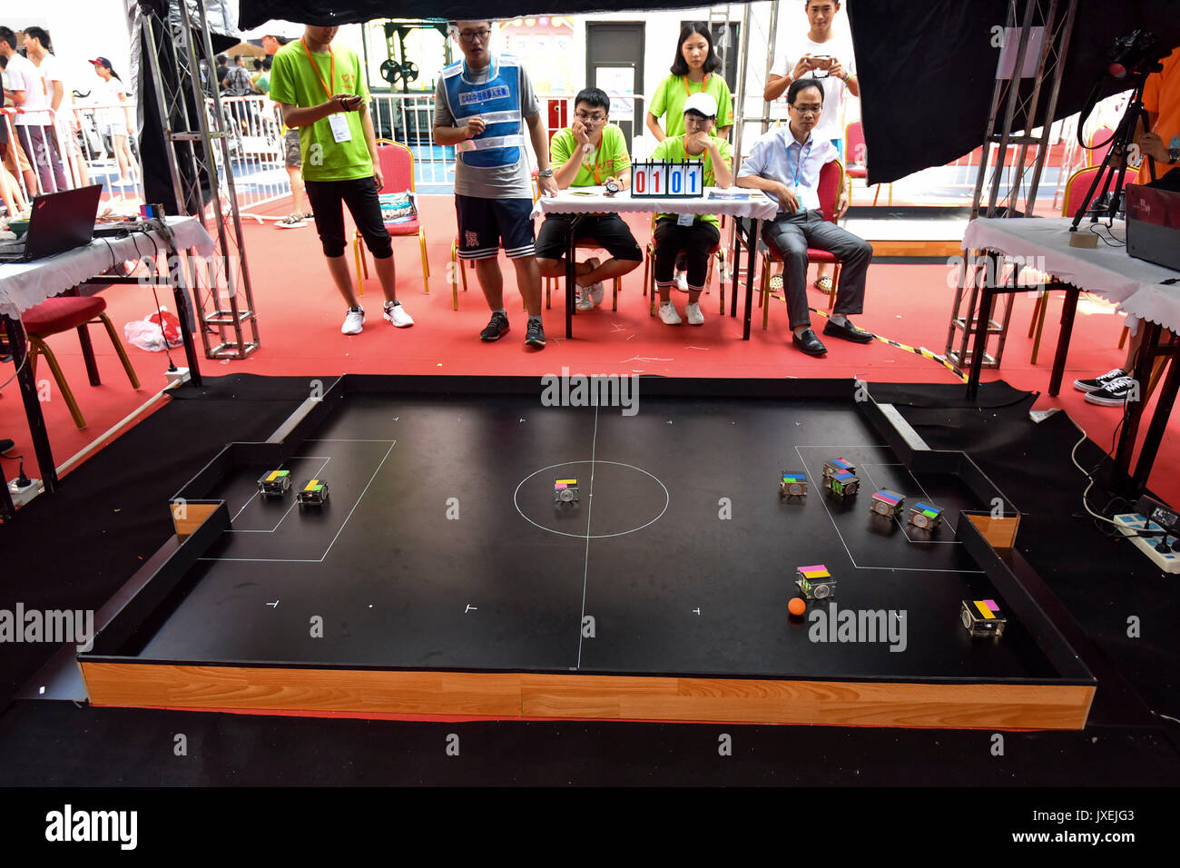 Rizhao, China's Shandong Province. 16th Aug, 2017. A robot football ...