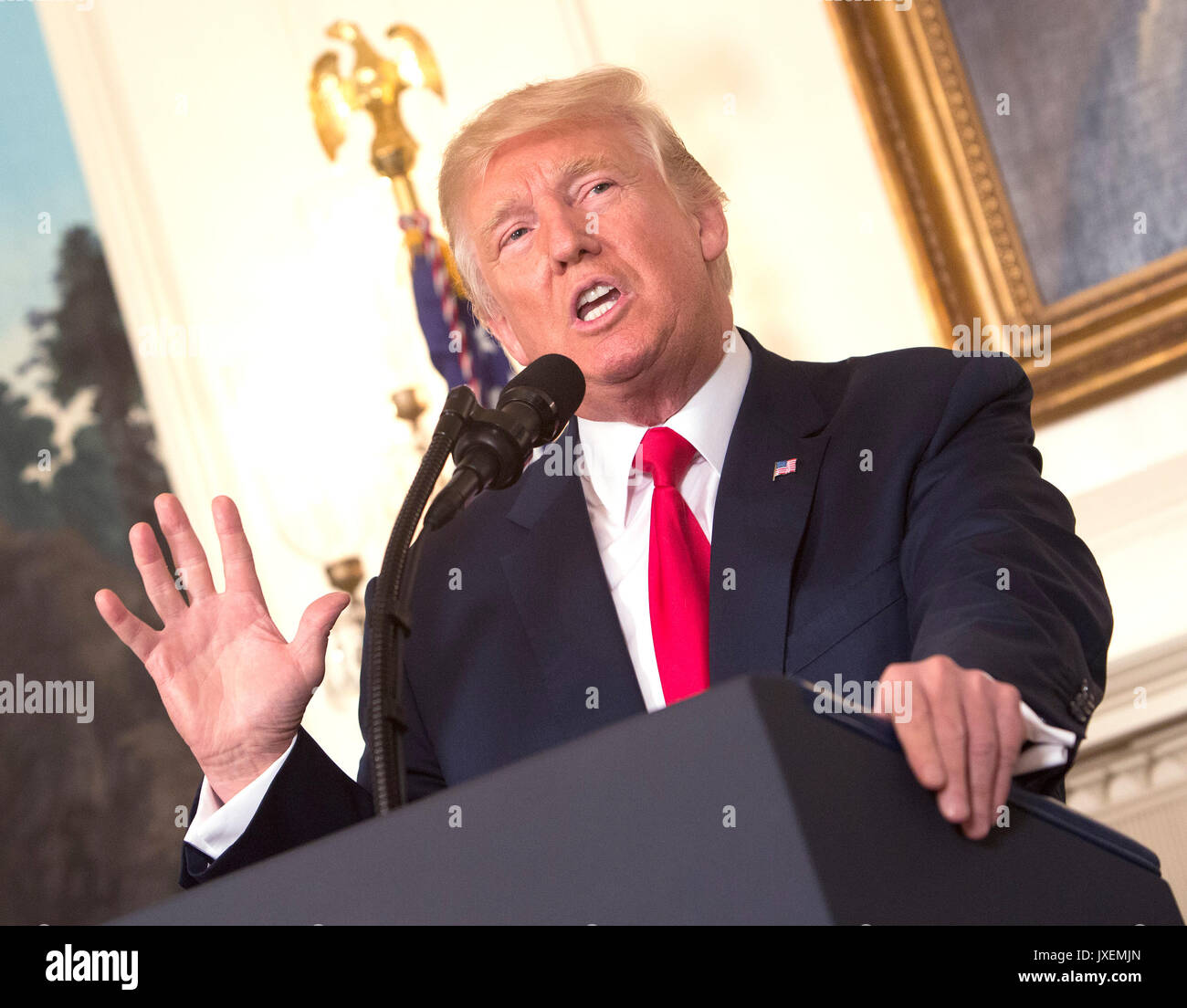 United States President Donald J. Trump makes a statement on the ...