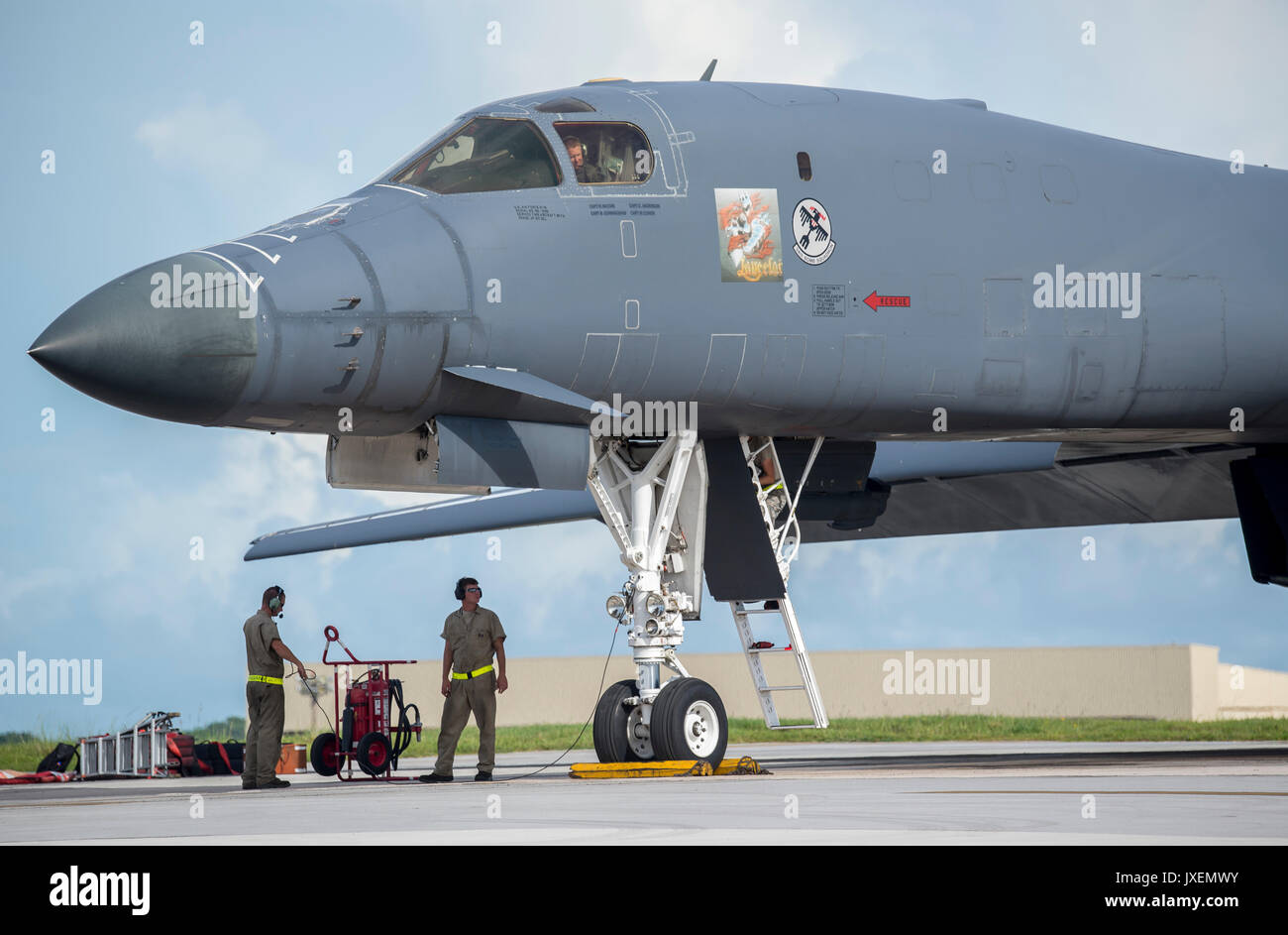 A U.S. Air Force B-1B Lancer bomber with the 37th Expeditionary Bomb ...