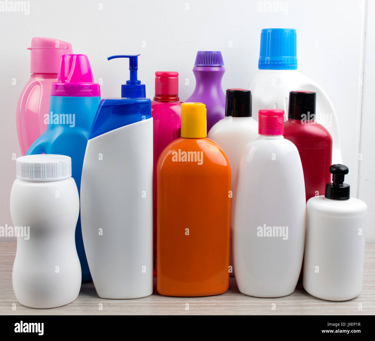 Assortment of plastic bottles on white Stock Photo - Alamy