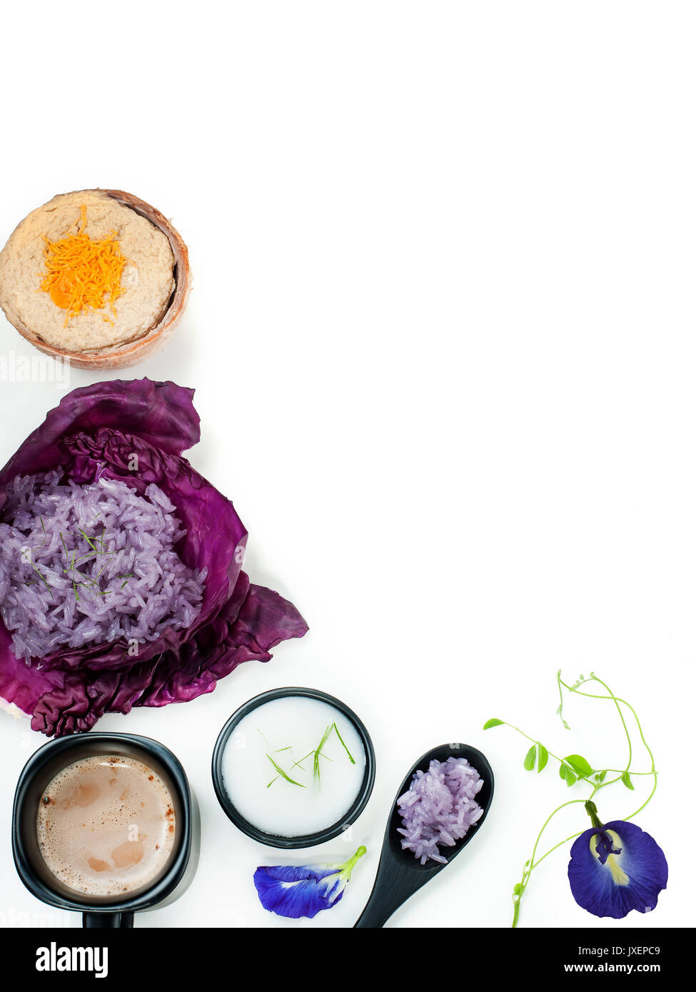 Blue pea sticky rice Thai custard with coconut milk thai dessert asian ...