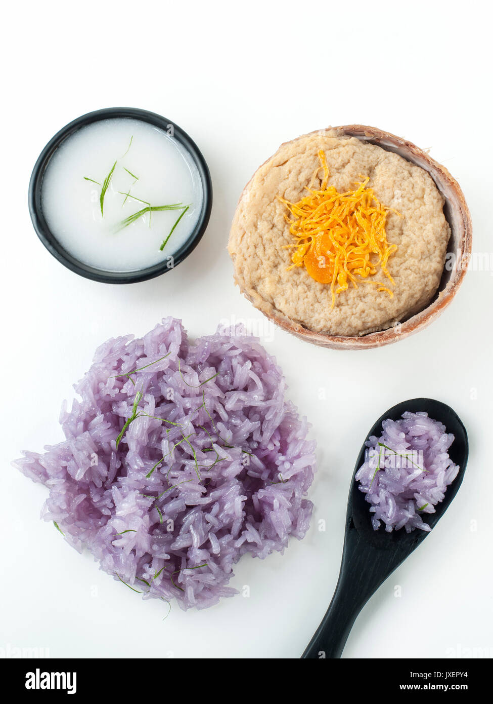 Blue pea sticky rice Thai custard with coconut milk thai dessert asian ...