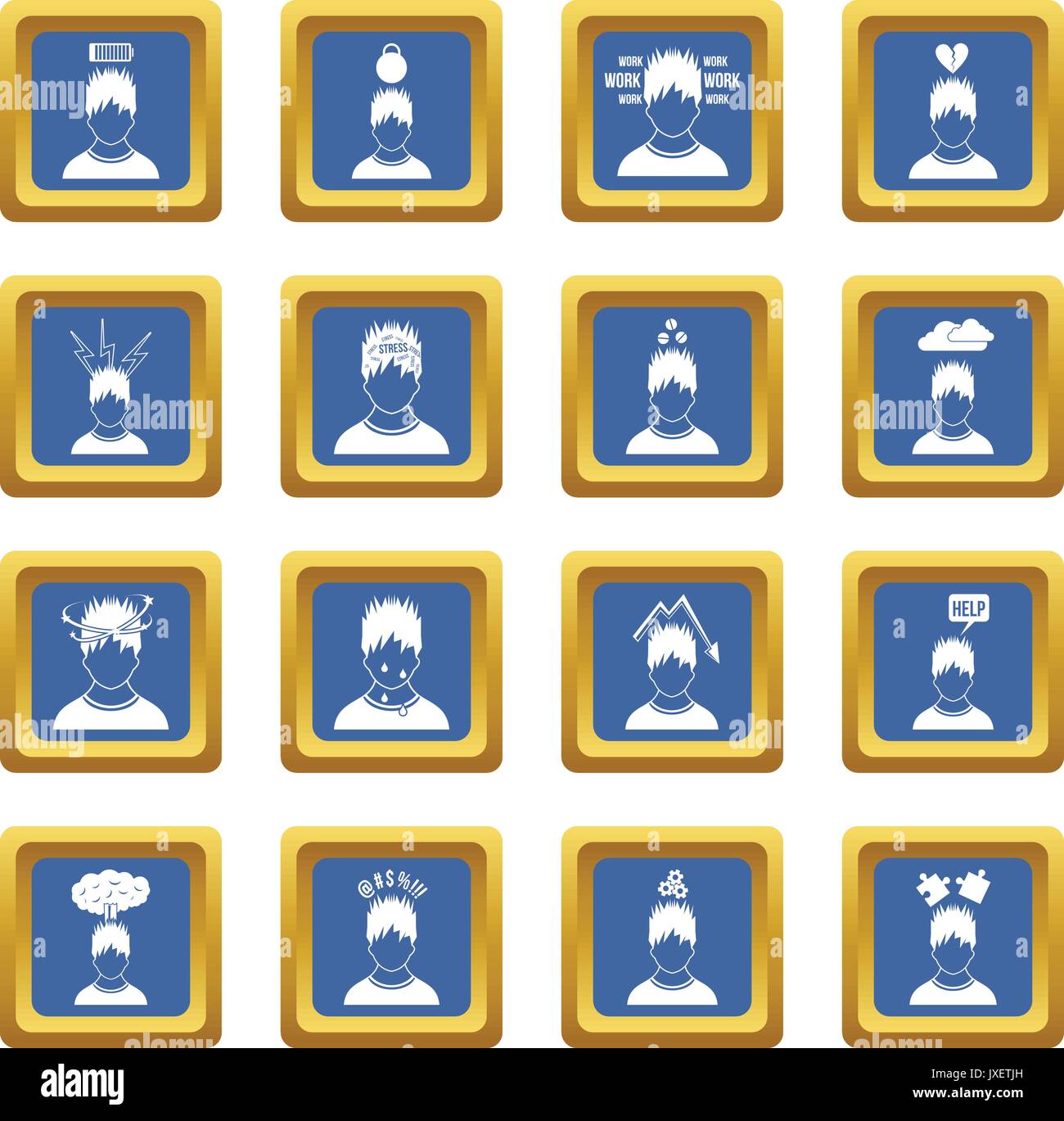 Stress icons set blue Stock Vector Image & Art - Alamy