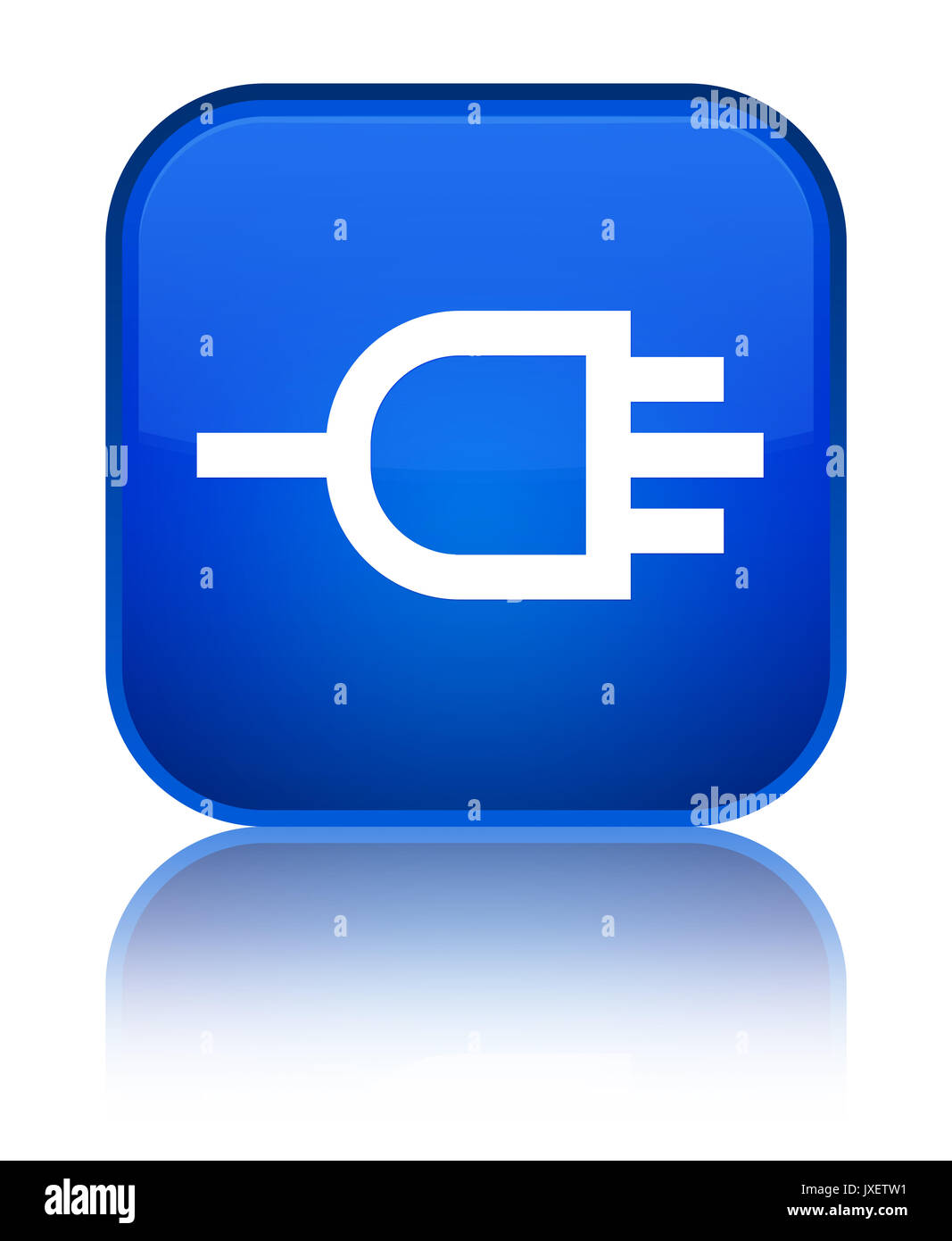 Connect icon isolated on special blue square button reflected abstract ...