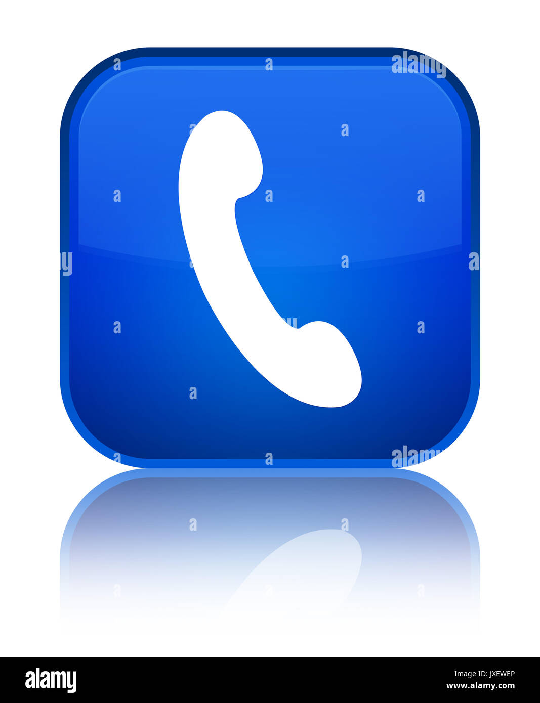 Phone icon isolated on special blue square button reflected abstract ...