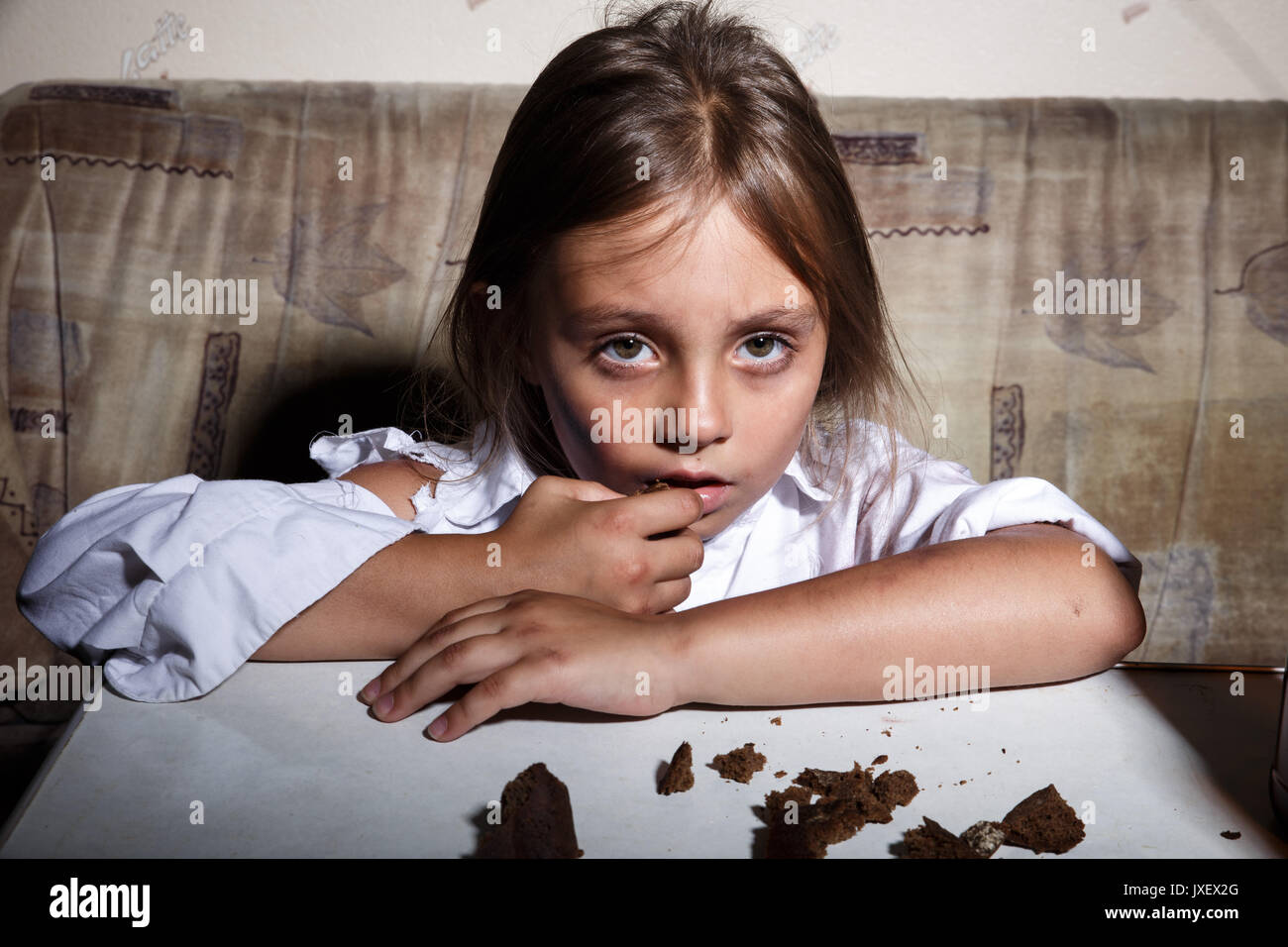 Child abuse. Poor child in slum begging you for help concept for ...