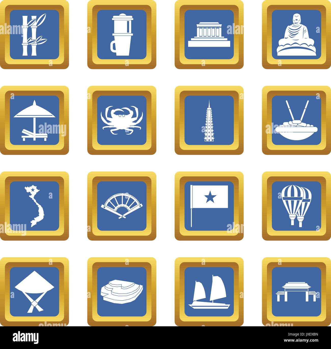 Vietnam travel icons set blue Stock Vector Image & Art - Alamy