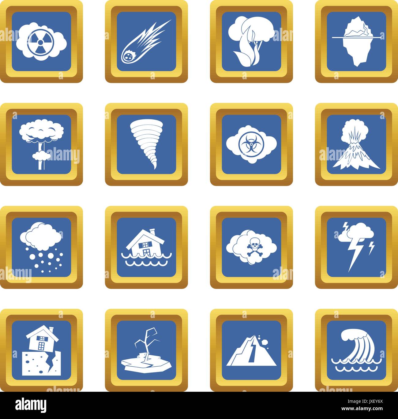Natural disaster icons set blue Stock Vector Image & Art - Alamy