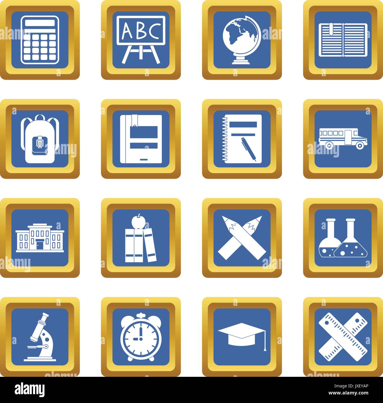 School icons set blue Stock Vector Image & Art - Alamy