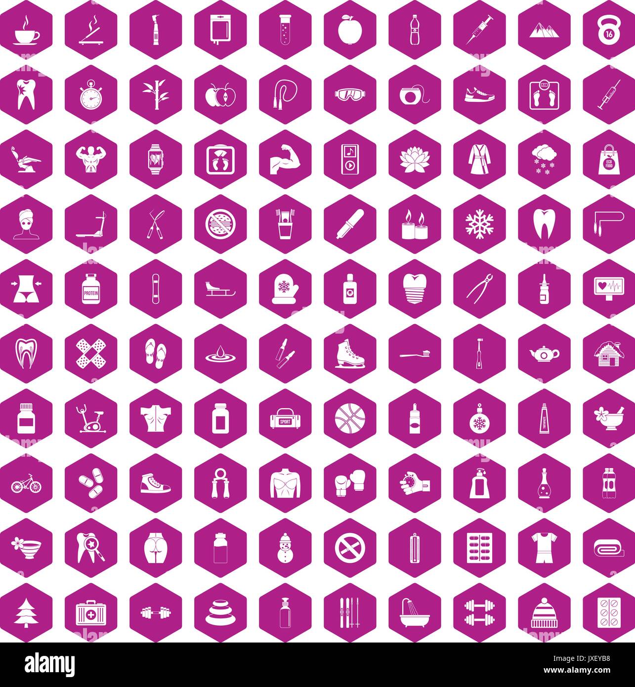 100 fit body icons hexagon violet Stock Vector Image & Art - Alamy