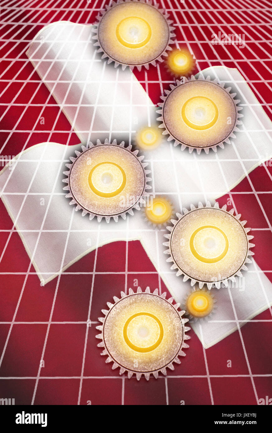 INTERLOCKING COG GEARS ON GRID OVER FLAG OF SWITZERLAND Stock Photo - Alamy