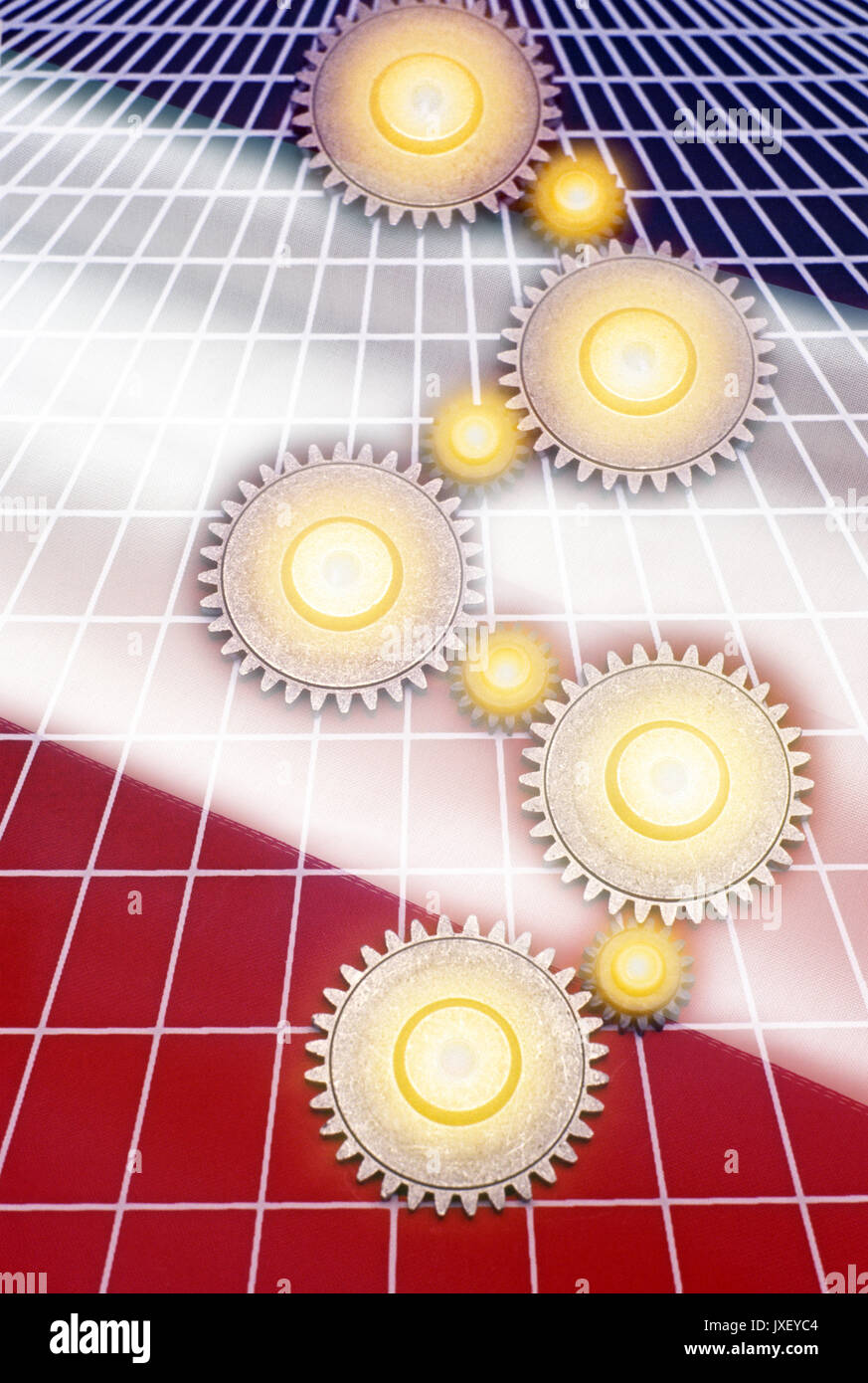 INTERLOCKING COG GEARS ON GRID OVER FLAG OF RANCE Stock Photo - Alamy