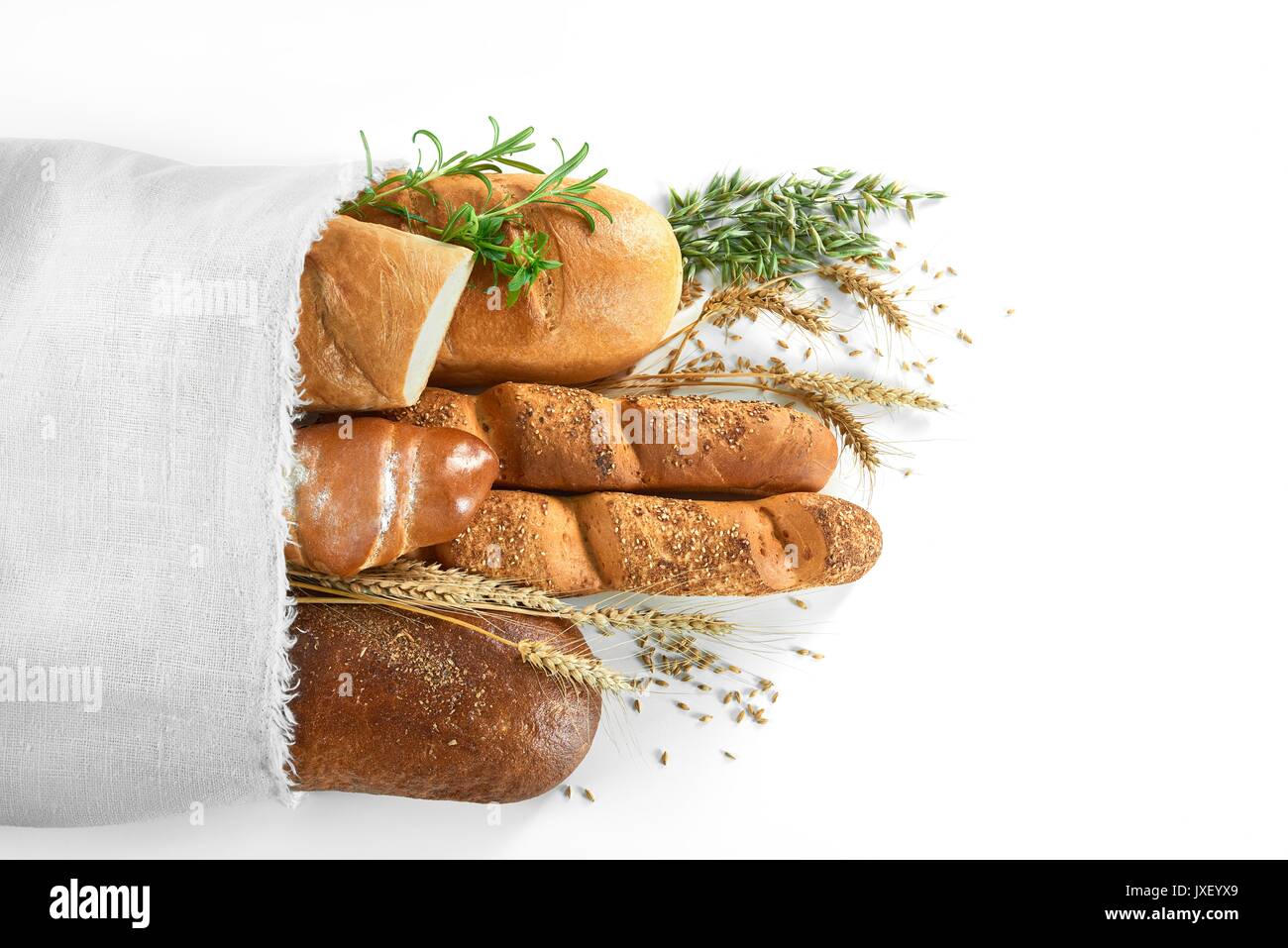 Assorted breads isolated on white Stock Photo - Alamy