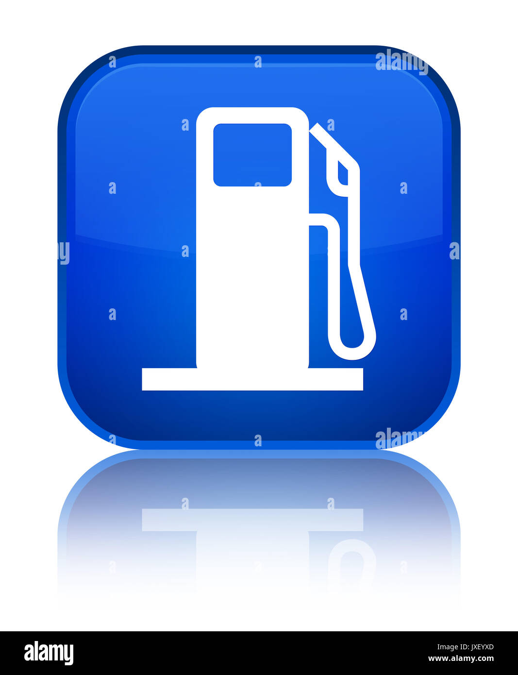 Fuel dispenser icon isolated on special blue square button reflected ...