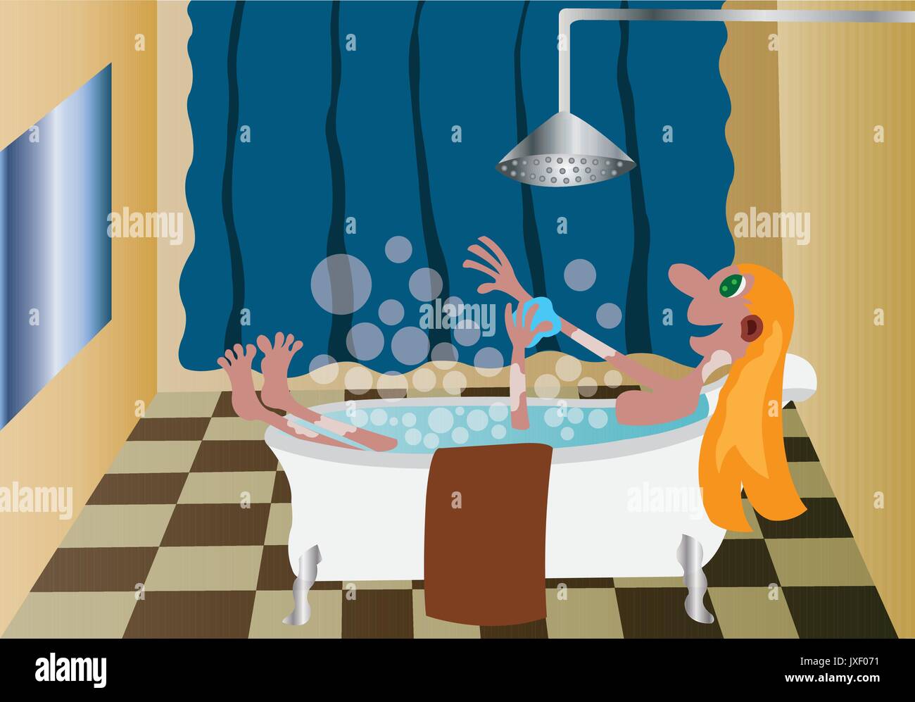 A Girl Taking Shower In A Bathtub Stock Vector Image And Art Alamy