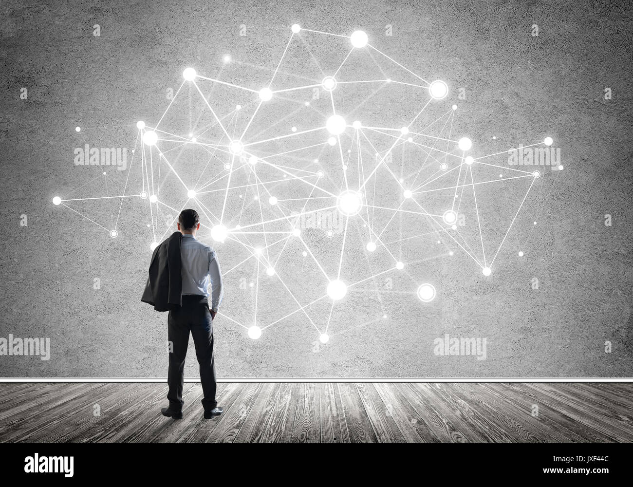 Connection lines drawn on concrete wall as symbol for networking Stock ...