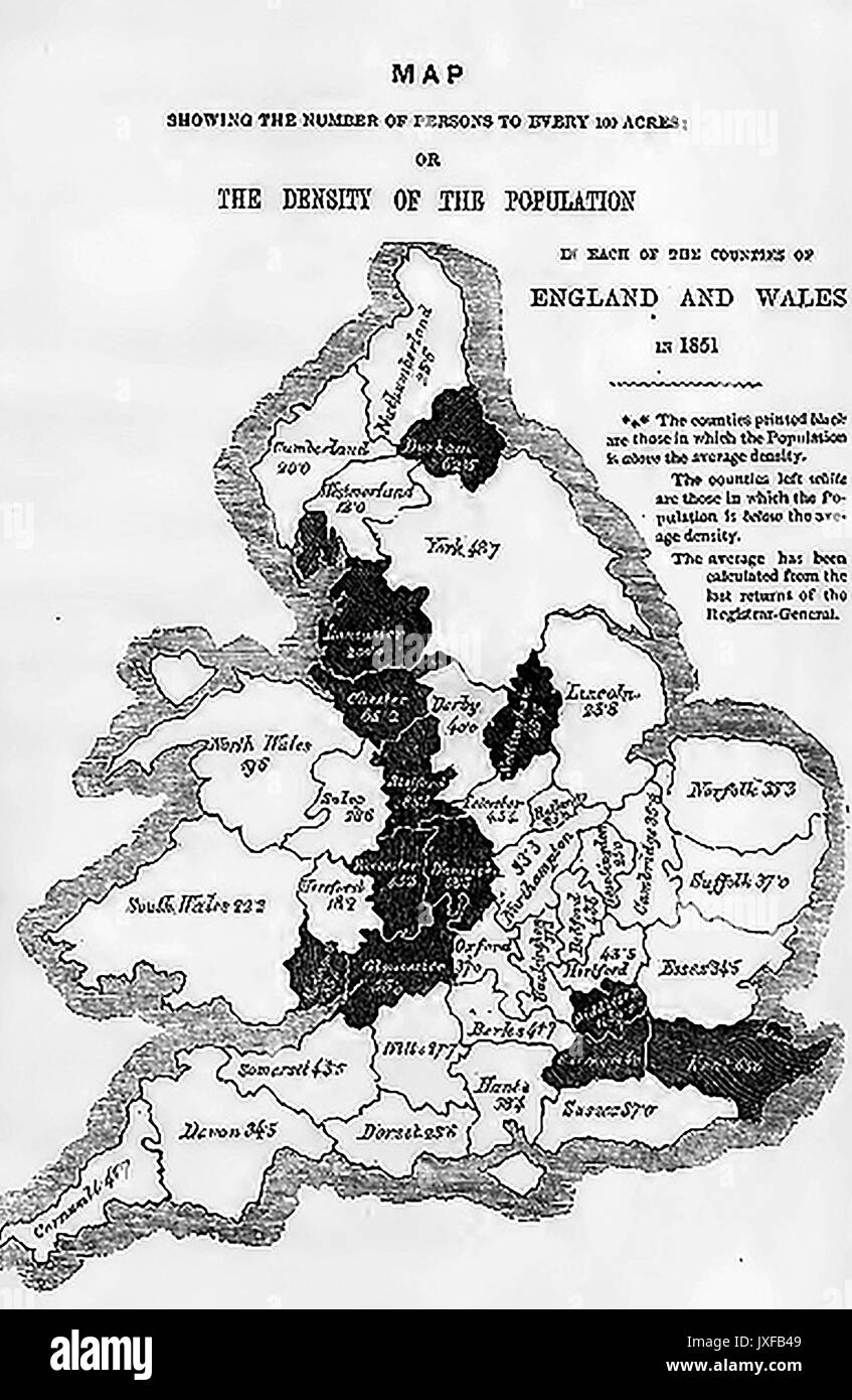 Victorian map (c1860) showing nationwide statistics for each county ...