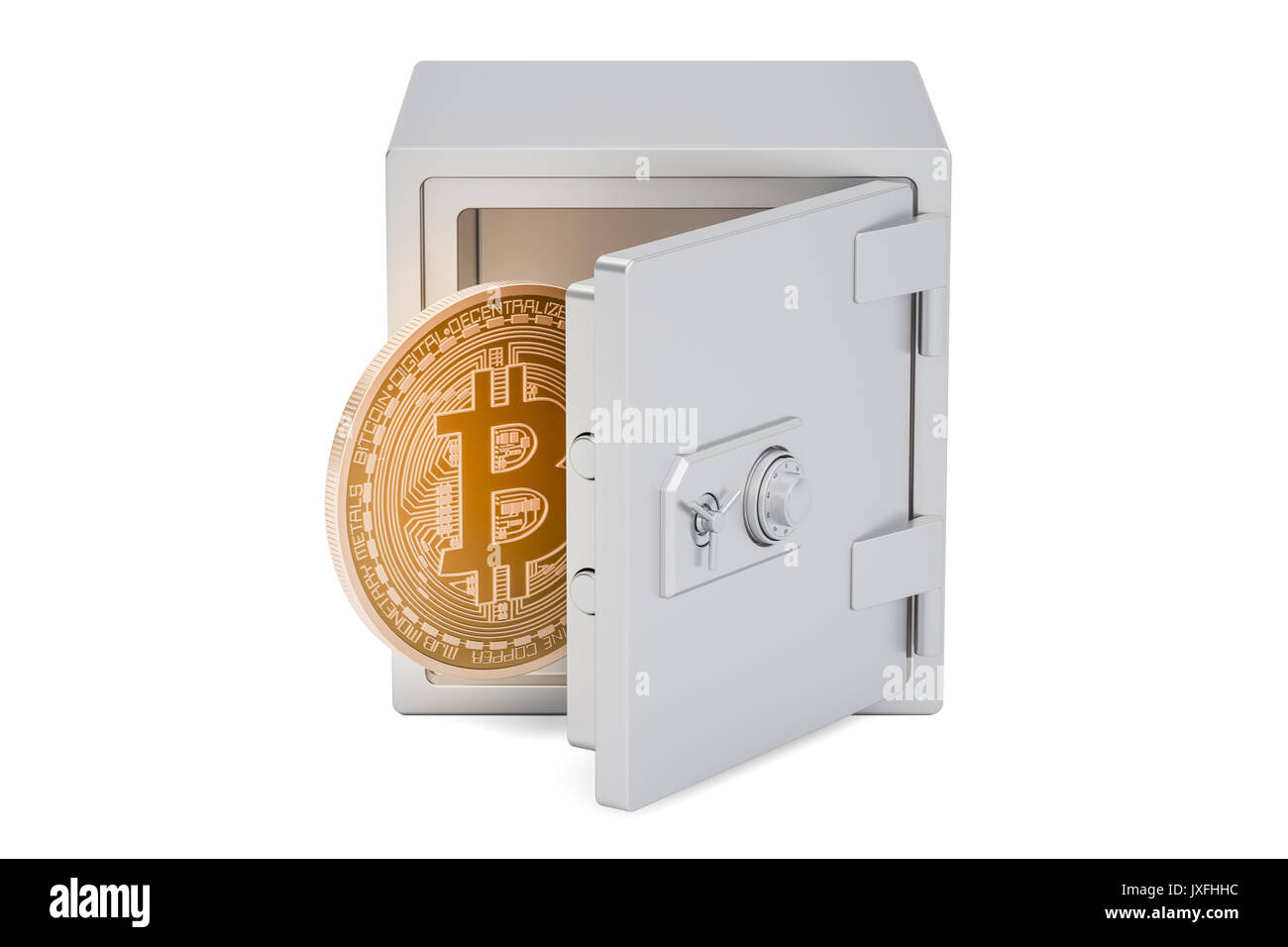 Safe box with bitcoin, 3D rendering isolated on white background Stock ...