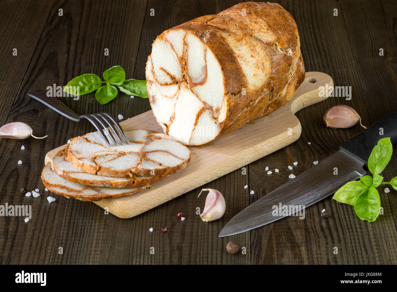 homemade ham on wooden table Stock Photo - Alamy