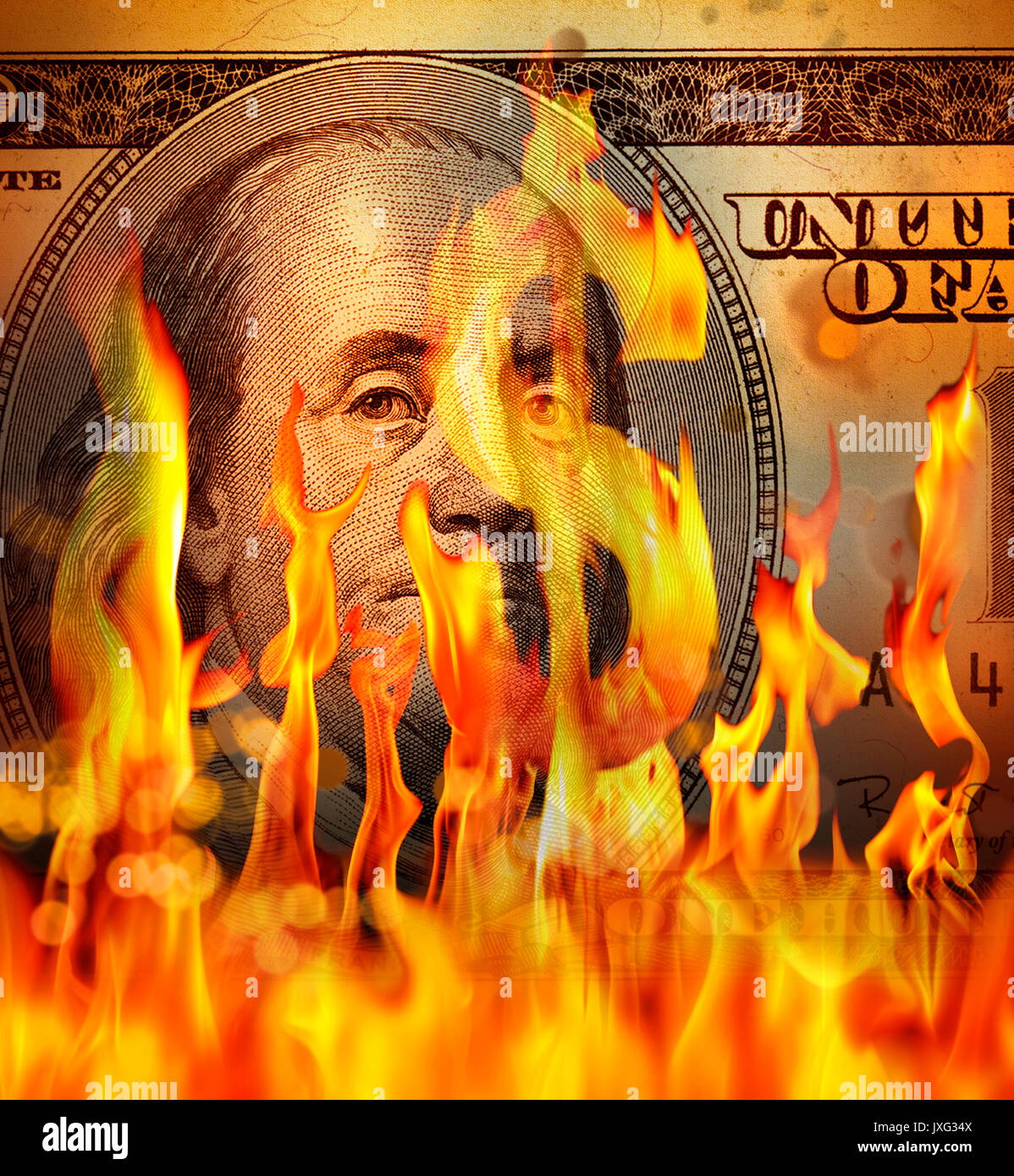 Burning one hundred dollar bill hi-res stock photography and images - Alamy