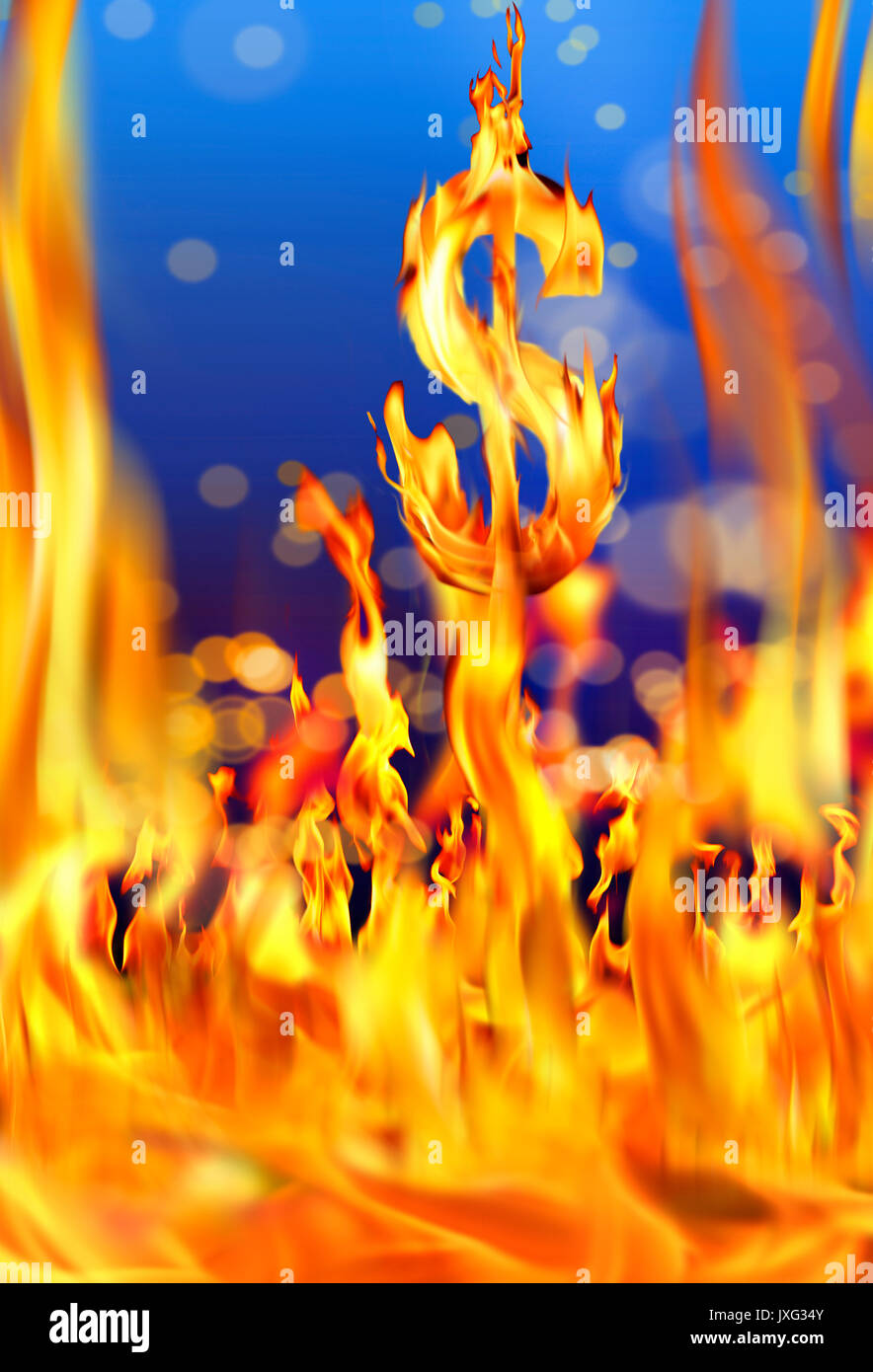 Conceptual image of burning dollar sign and fire flames Stock Photo - Alamy