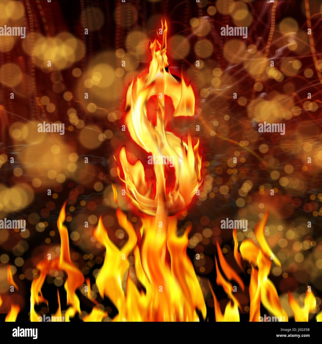 Conceptual image of burning dollar sign and fire flames Stock Photo - Alamy