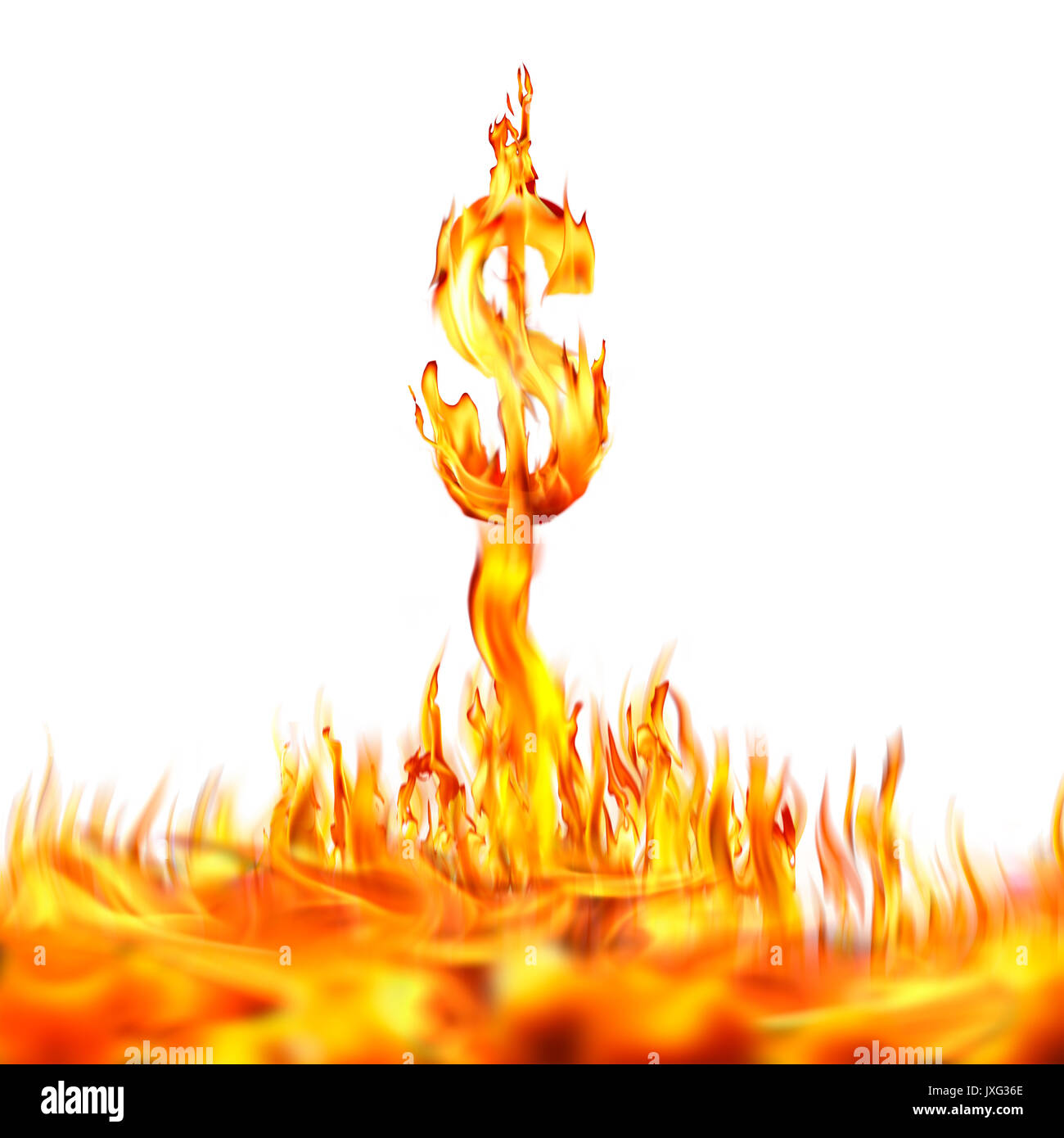 Conceptual image of burning dollar sign isolated on white Stock Photo ...