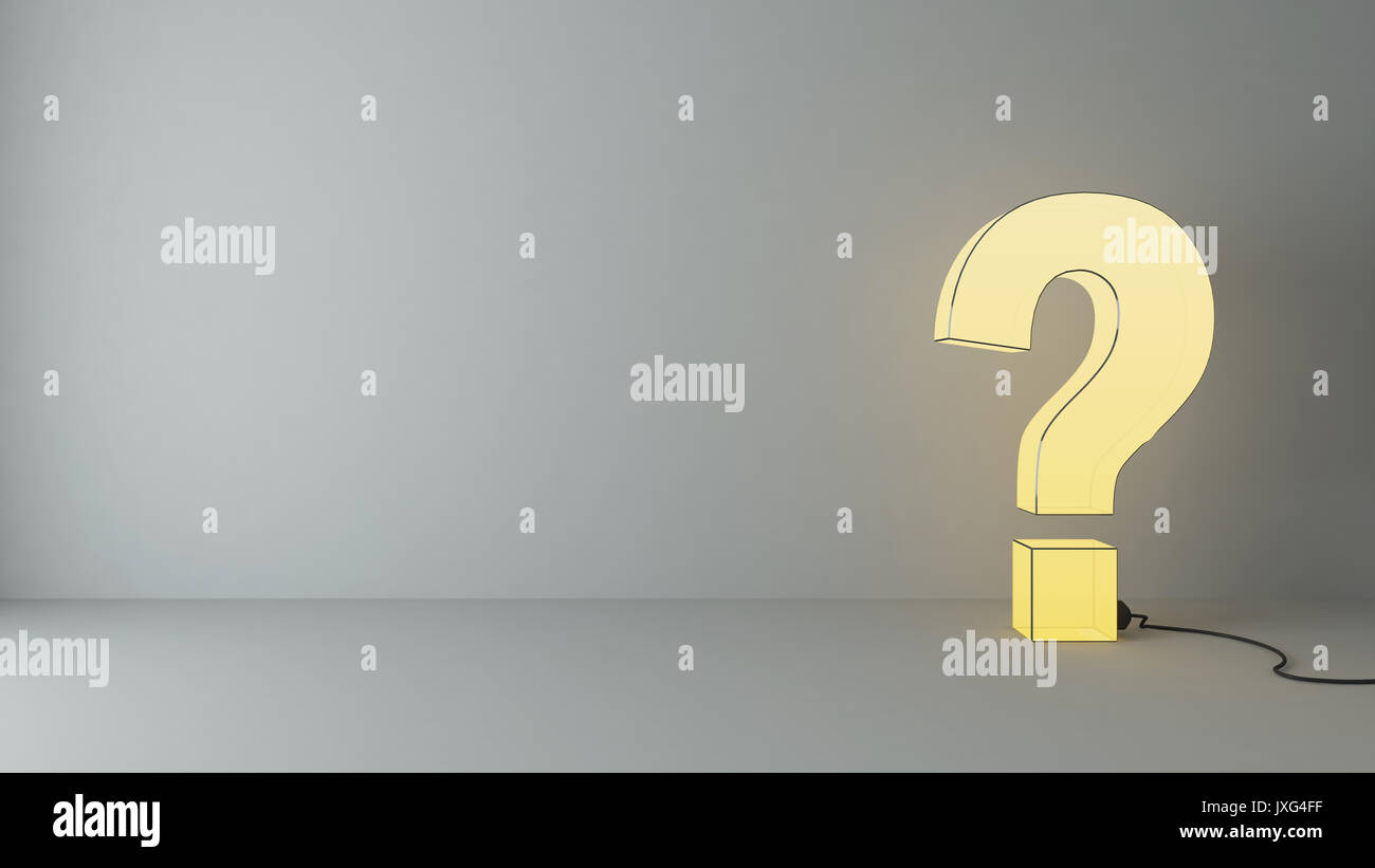 illuminated questions marks 3d render in the empty room with wall and ...