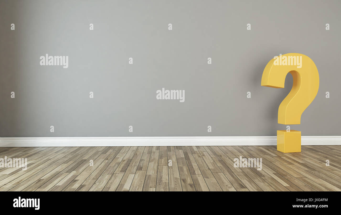 solid questions marks 3d render in the empty room with wall and under ...