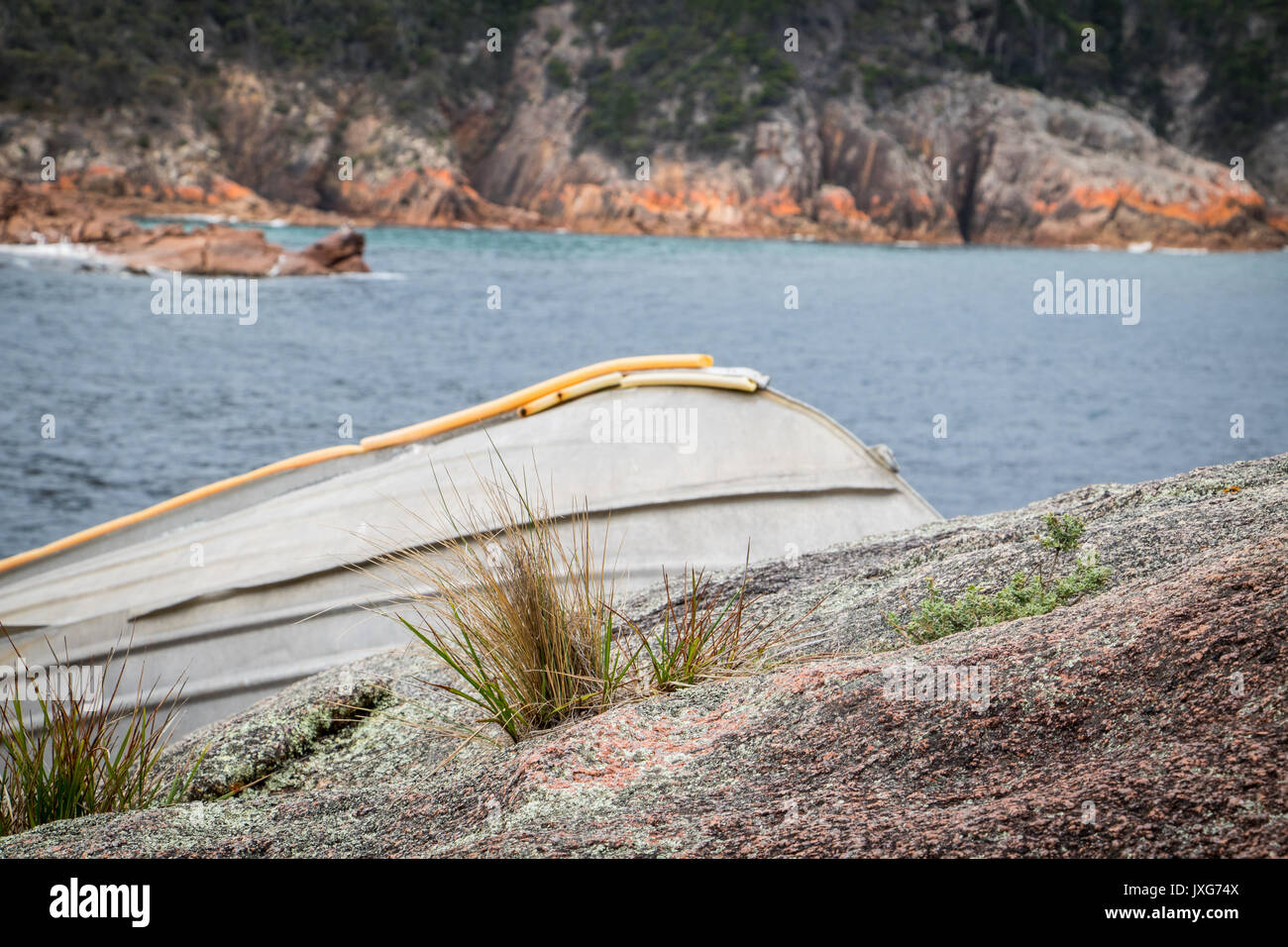 Flotsam washed up on the rugged shore of the Freycinet, Tasmania Stock ...