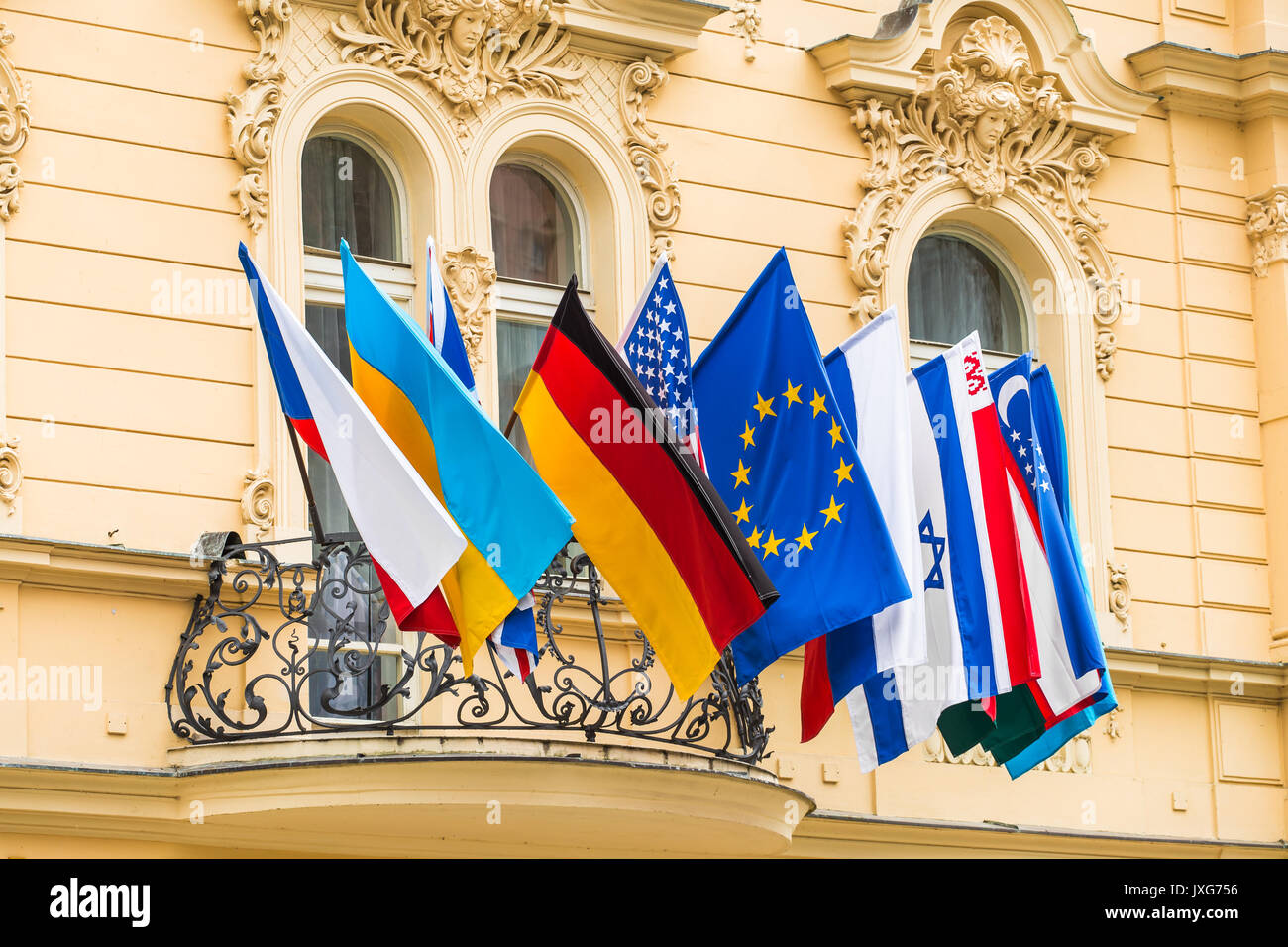 Flags of the World in front of a Buiding Stock Photo - Alamy
