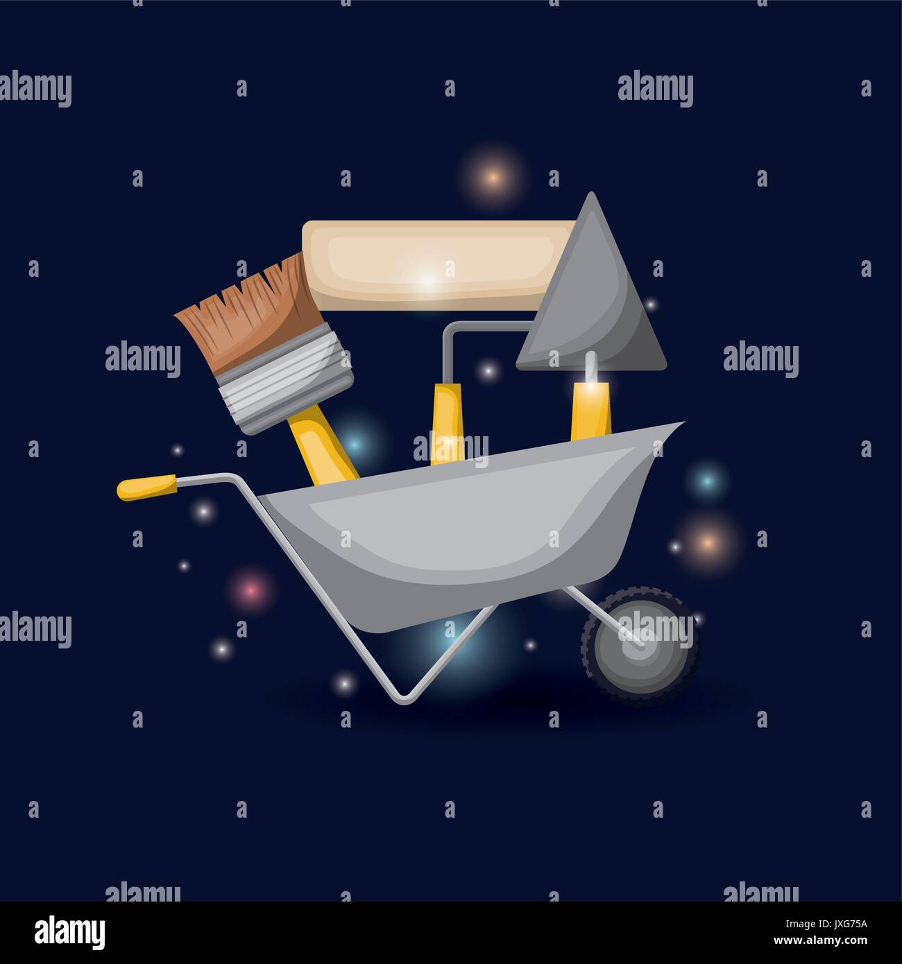 color dark blue background with brightness of tools for construction ...