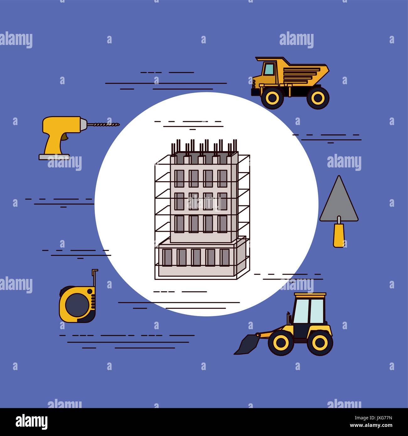 color background circular frame of building under constructions with ...